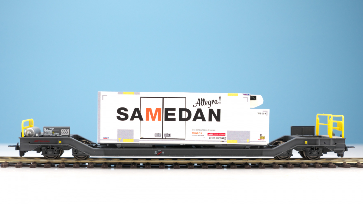 BEMO 2289 114 - RhB Sb-v 7727 Containertragwagen 4-achsig, dunkelgrau ...