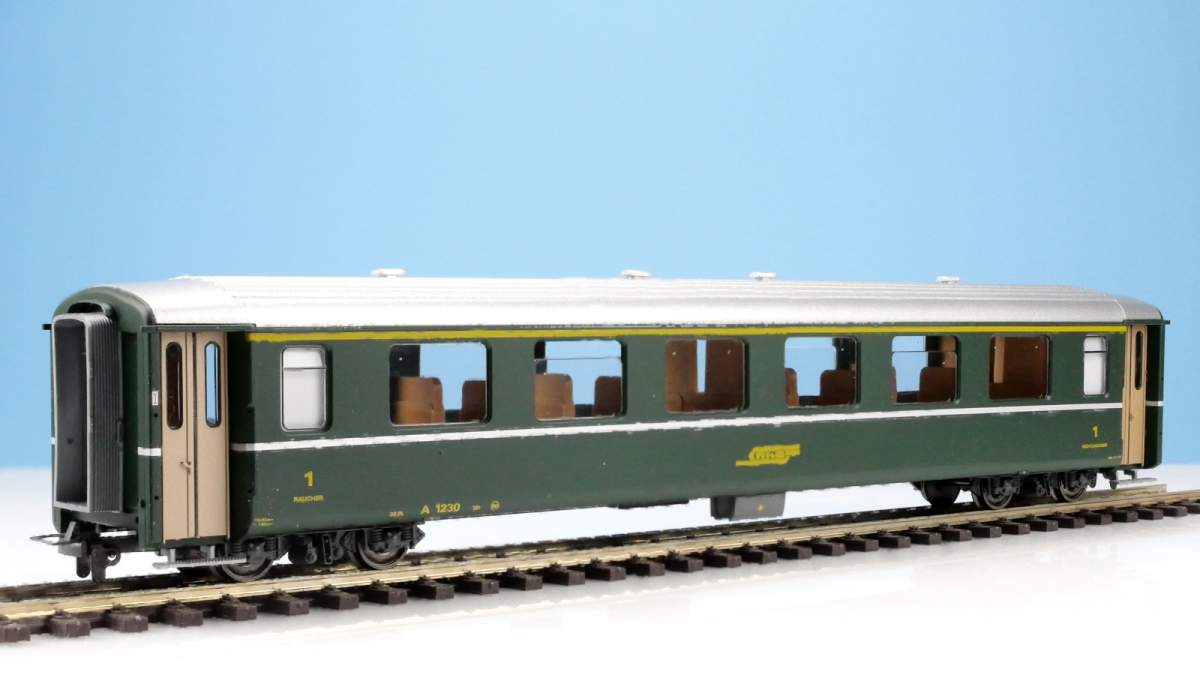BEMO 3252 110 - RhB A 1230 Personenwagen EW I 4-achsig 1. Klasse, grü ...